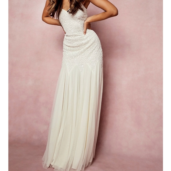 Boohoo | Dresses | Nwt Boohoo Hand Embellished Ivory Wedding Dress ...